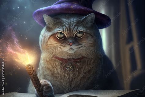Magical Hat Wizard Cat Illustration Generative Ai Stock Illustration