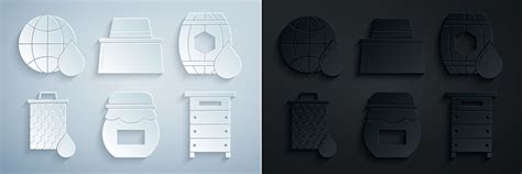 꿀 항아리 나무 통 벌집 꿀벌을 위한 벌집 양봉가가 모자를 보호하고 세계 아이콘을 지도에 표시합니다 벡터 3차원 형태에 대한 스톡 벡터 아트 및 기타 이미지 Istock