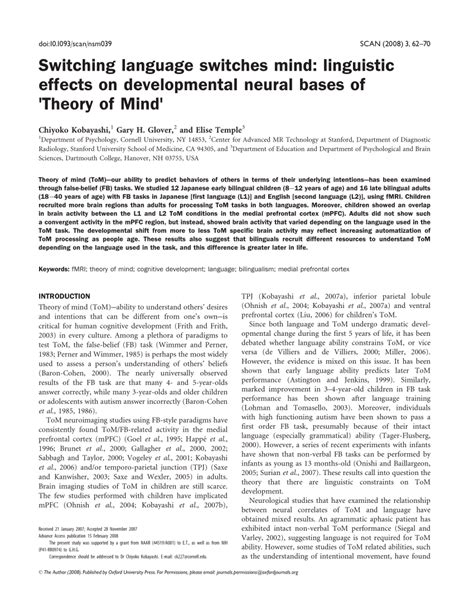 Pdf Switching Language Switches Mind Linguistic Effects On Developmental Neural Bases Of