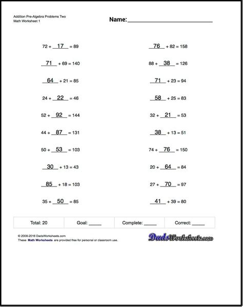 Pre Algebra For Addition Pre Algebra Problems Two Pre Algebra