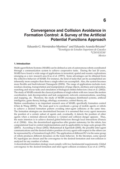 pdf convergence and collision avoidance in formation control a survey of the artificial