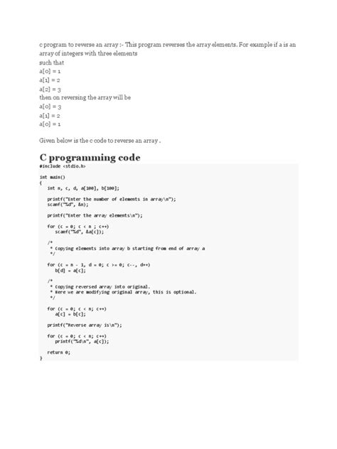 C Program To Reverse An Array Pdf C Programming Language String