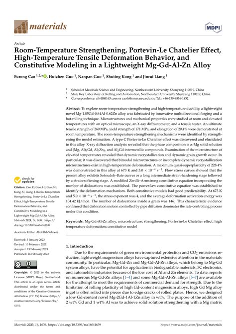 Pdf Room Temperature Strengthening Portevin Le Chatelier Effect High Temperature Tensile