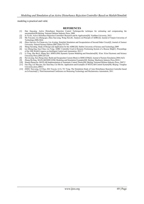 modeling and simulation of an active disturbance rejection controller based on matlab simulink pdf