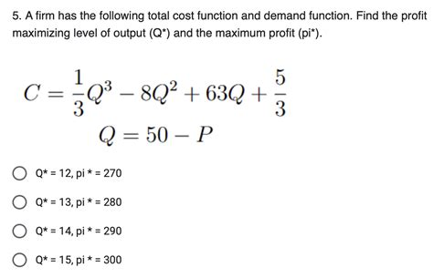 solved 5 a firm has the following total cost function and