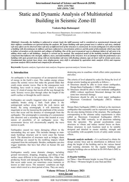 Static And Dynamic Analysis Of Multi Storied Building In Seismic Zones Pdf