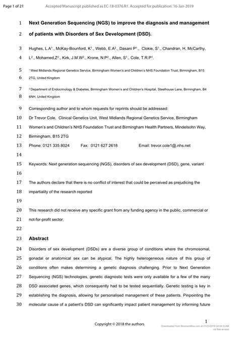 Pdf Next Generation Sequencing Ngs To Improve The Diagnosis And Management Of Patients With
