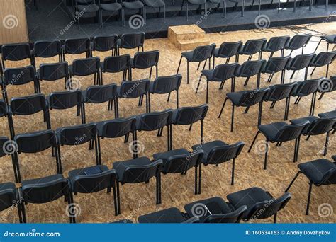 Empty Chairs In The Assembly Hall Are Arranged In Rows Top View Stock Image Image Of Building