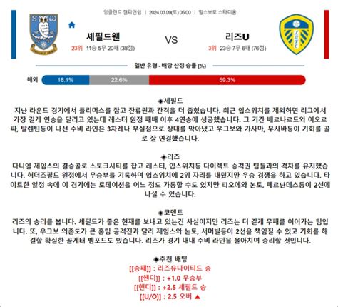3월 09일 잉글랜드 챔피언쉽 셰필드웬 리즈u