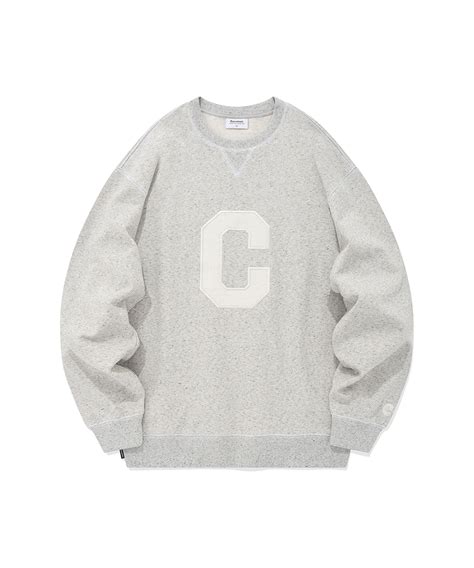 듀얼 멜란지 C 로고 맨투맨 헤더 그레이 커버낫