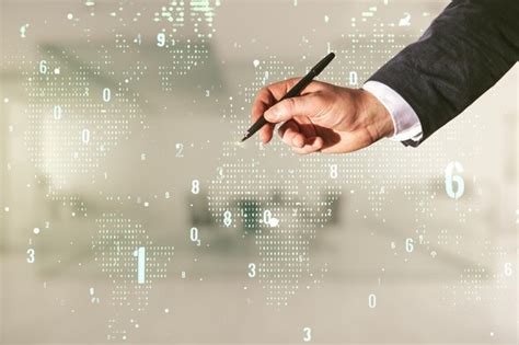 Premium Photo Double Exposure Of Male Hand With Pen Working With Abstract Programming Language