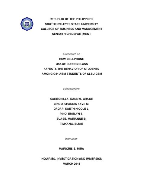 Research G12 2nd Sem Pdf Classroom Mobile Phones