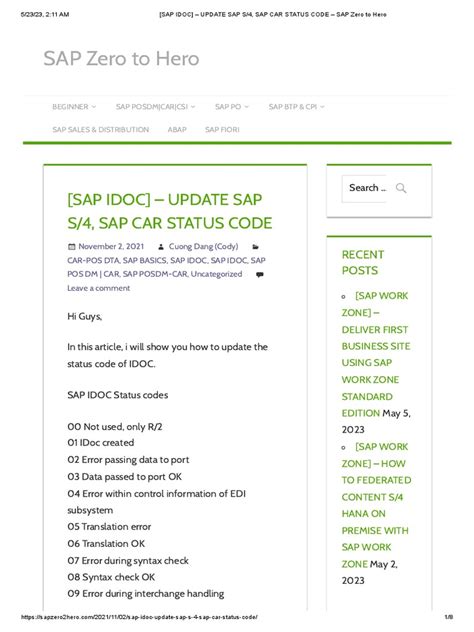 Sap Idoc Update Sap S 4 Sap Car Status Code Sap Zero To Hero Pdf Electronic Data