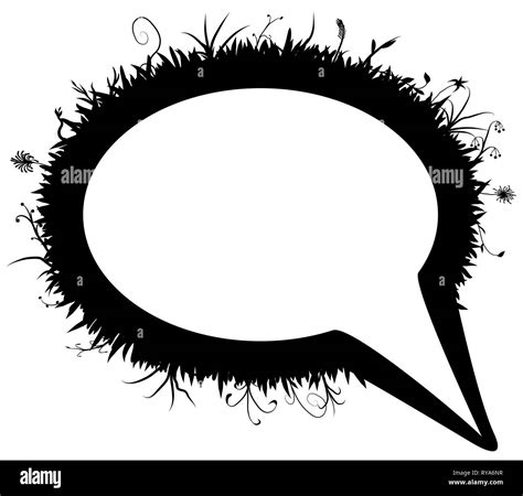 Speech Bubble Grass Covered Stencil Black Vector Illustration