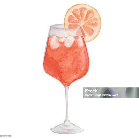 수채화 손 은 슬라이스 과일 오렌지 칸막이 얼음 유리에 오렌지 알코올 칵테일을 그린 아페롤 스프리츠를 곁들인 잔의 분리된 클립 아트 수채화에 대한 스톡 벡터 아트 및 기타