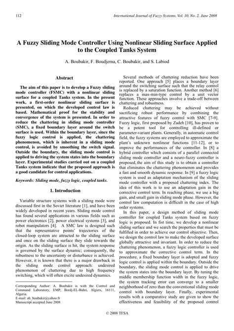 Pdf A Neuro Fuzzy Sliding Mode Controller Using Nonlinear Sliding Surface Applied To The