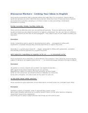Discourse Markers Docx Discourse Markers Linking Your Ideas In English Some Words And