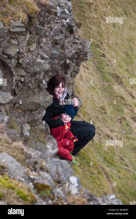 Wales Dinas Bran Teenage Girl With Her Four Year Old Brother Stock