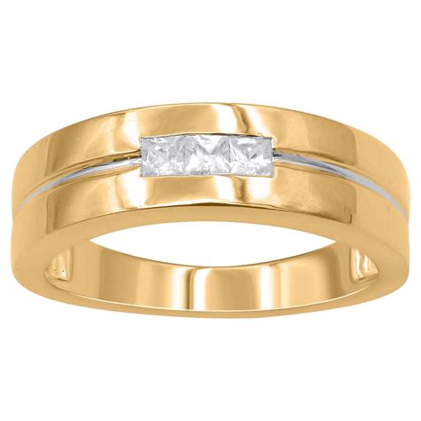 Tjd 030 Carat Princess Cut Diamond 18 Karat Yellow Gold Mens Ring For