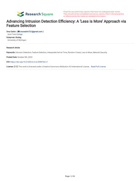 Pdf Advancing Intrusion Detection Efficiency A Less Is More