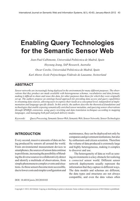 pdf enabling query technologies for the semantic sensor web