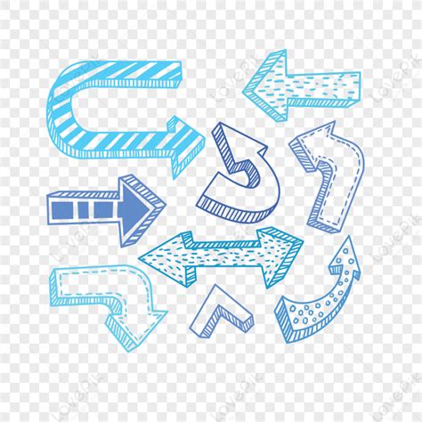 손으로 그린 블루 낙서 스타일 화살표 일러스트 지침 설정 그림클립 아트기호 Png 일러스트 무료 다운로드 Lovepik