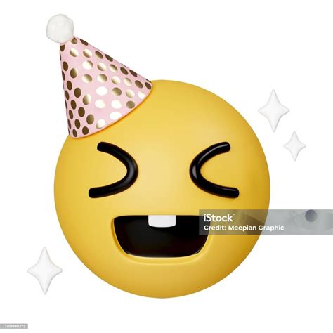 3d 파티 이모티콘은 이모티콘을 축하합니다 생일 축하 얼굴 모자 이모티콘 아이콘은 회색 배경에 분리되어 있습니다 3d 렌더링 그림입니다 클리핑 패스 3차원 형태에 대한 스톡