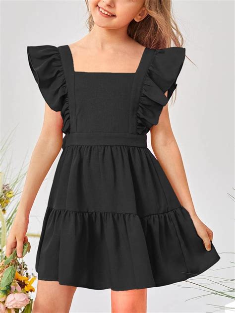 Imily Bela Girls Square Neck Summer Dress Ruffle Sleeve A Line Swing