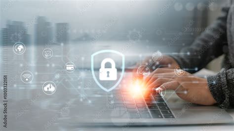 Cyber Security And Data Protection On Internet Person Touching Virtual Shield Secure Access