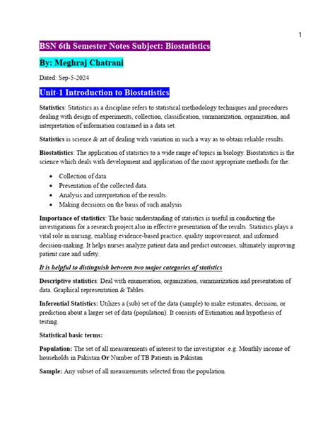 Biostatistics Notes Numbered Pdf Statistics P Value