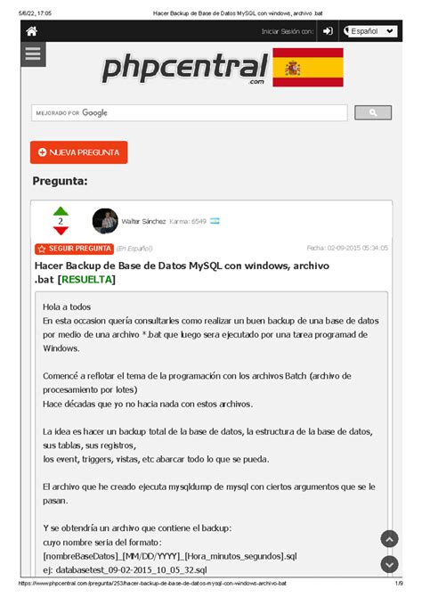 Hacer Backup De Base De Datos My Sql Con Windows Archivo Bat Resuelta Hola A Todos En Esta