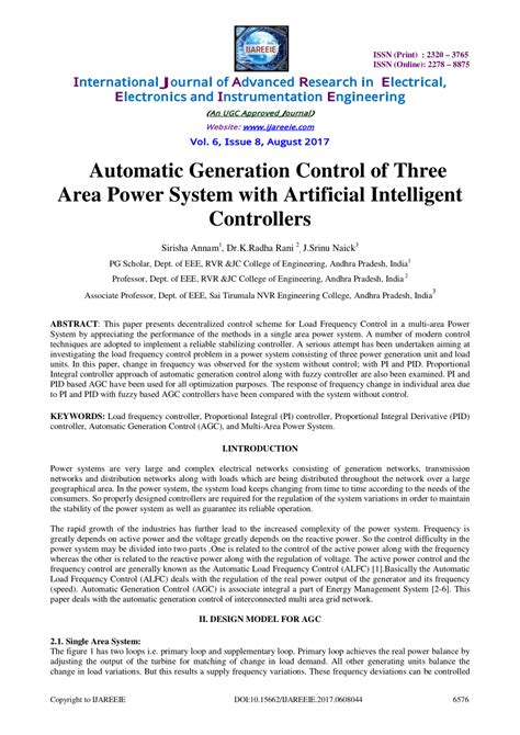 Pdf Automatic Generation Control Of Three Area Power System With Artificial Intelligent