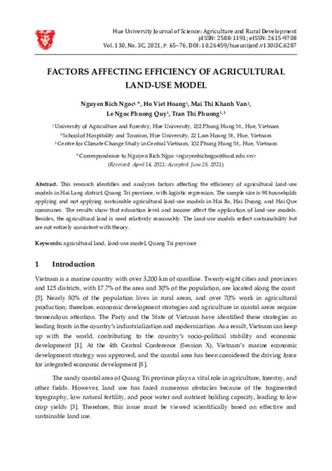Pdf Factors Affecting Efficiency Of Agricultural Land Use Model