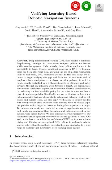 Pdf Verifying Learning Based Robotic Navigation Systems