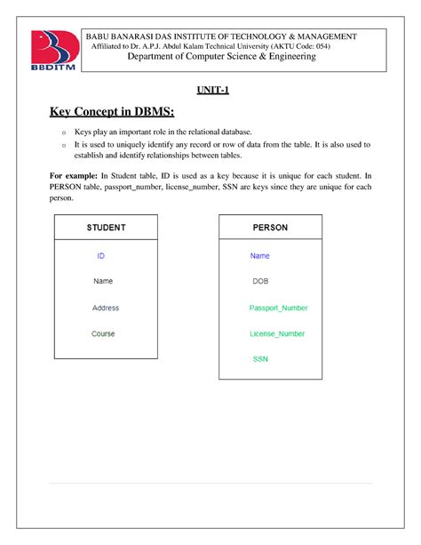 Key Concept In Dbms Unit Key Concept In Dbms O Keys Play An Important Role In The Relational