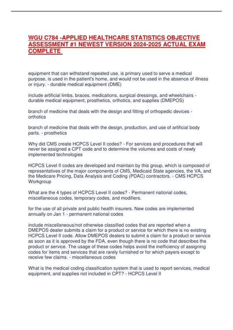 Wgu C784 Applied Healthcare Statistics Objective Assessment 1 Newest Version Actual Exam