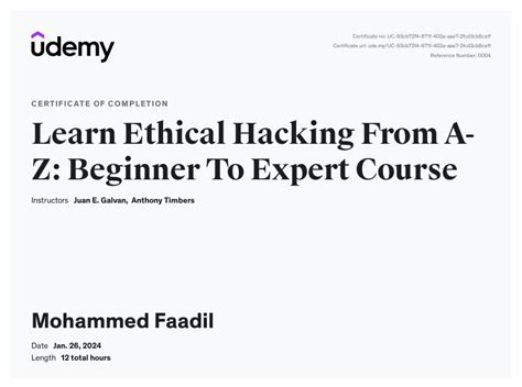 Mohammed Faadil On Linkedin Successfully Completed Ethical Hacking Course From Udemy