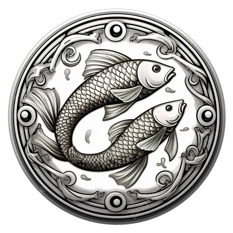 Pisces Astrology Zodiac Horoscope Symbol In Circle Illustration With Relief Engraving Technique