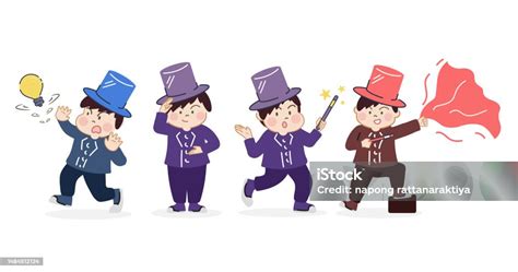 행복한 귀여운 아이가 마법의 트릭을 보여줍니다 만화 손으로 그린 캐릭터 벡터는 흰색 배경에 분리되어 있습니다 고등학교 이하에 대한 스톡 벡터 아트 및 기타 이미지 Istock