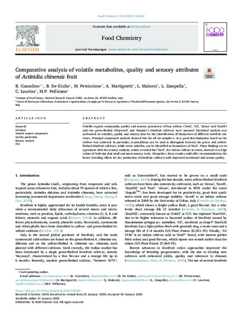 Pdf Comparative Analysis Of Volatile Metabolites Quality And Sensory Attributes Of Actinidia