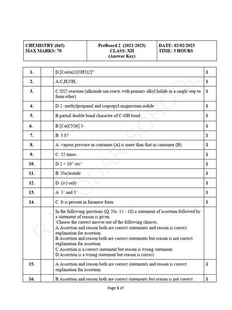 212th Ans Key Preboard 2 Chem 2023 Pdf Coordination Complex Physical Sciences