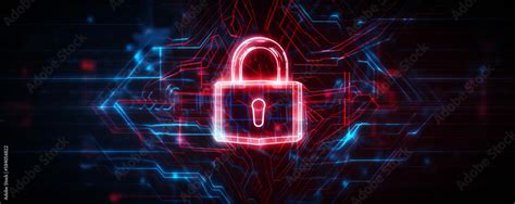 Cybersecurity Overlay Padlock In Red For Password Concept Connections And Wires Around Padlock