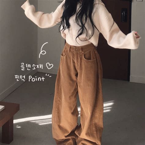 Ootj골덴소재 사이드 핀턱 골덴 코듀로이 롱 팬츠 에이블리