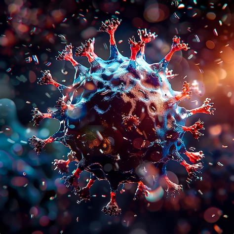 3d Illustration Of Virus Particle With Detailed Structure And Glowing Microscopic Elements