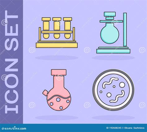 Set Bacteria Test Tube And Flask Dna Symbol Chemical Formula Solar System Molecule Xyz