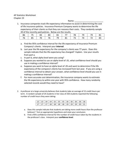 Ap Statistics Worksheets