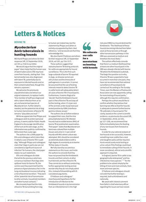 Pdf Mycobacterium Bovis Tuberculosis In Hunting Hounds