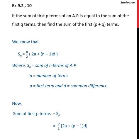 question 10 if sum of first p terms of ap is equal to arithmetic p