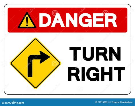 Danger Turn Right Traffic Road Sign Vector Illustration Isolate On