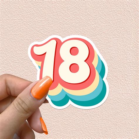 Number 18 Sticker Retro Rainbow Numbers 18th Birthday Decal Year Party
